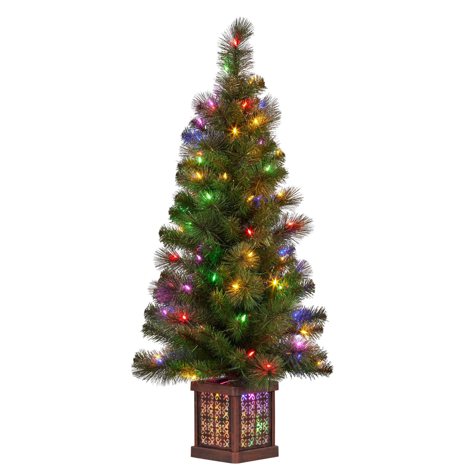 Christabelle 4ft Christmas Tree Glittery Gold Pine Led Multi Lights Xm
